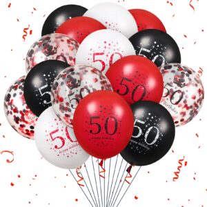 50th latex birthday balloons, 16pcs red black happy 50th birthday balloons, red black 50th birthday party decorations balloons for women men 50th birthday, anniversary decor