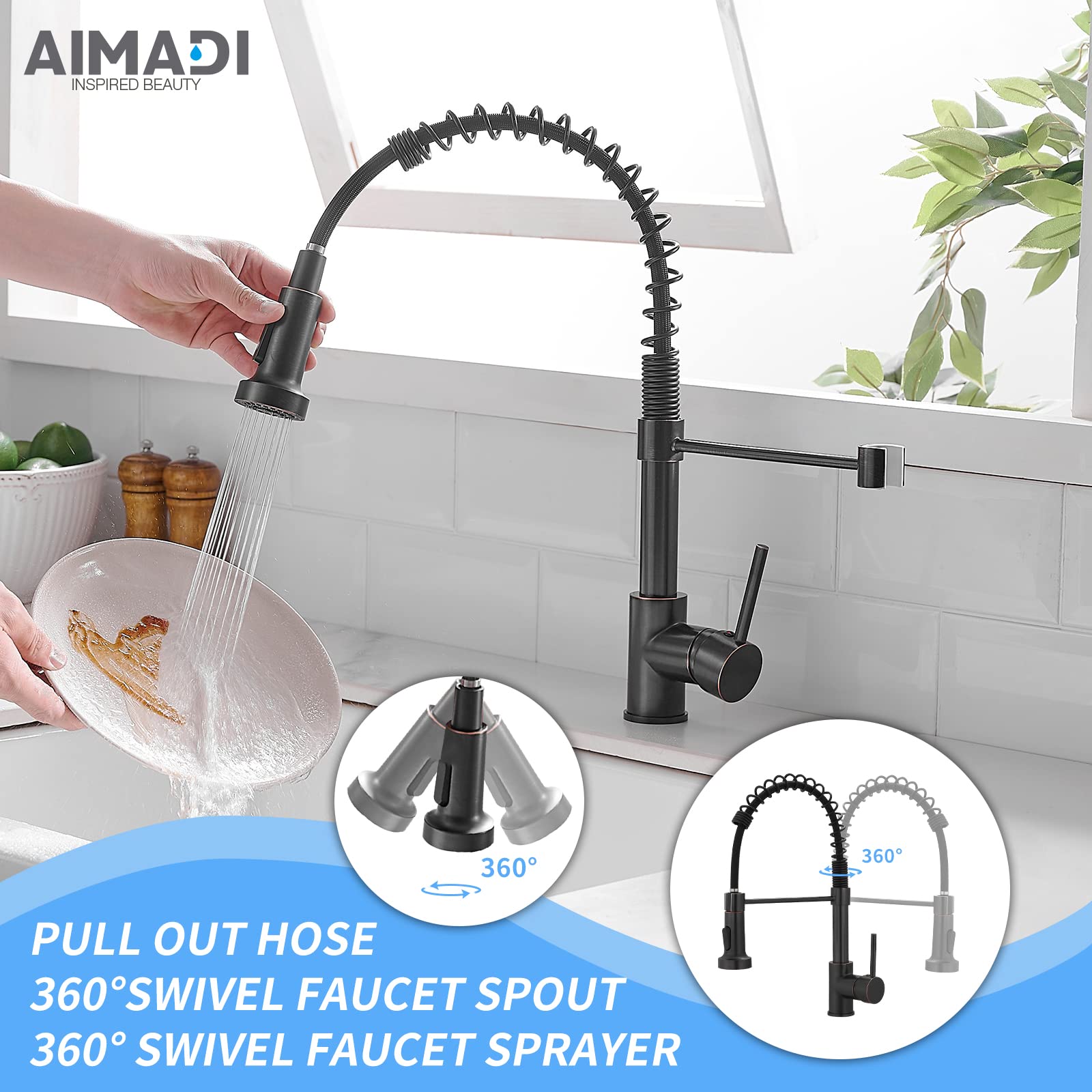 Oil Rubbed Bronze Kitchen Faucet - AIMADI Commercial Single Handle Single Hole Bronze Kitchen Faucet with Pull Down Sprayer grifo para fregaderos de cocina