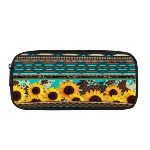 giftpuzz turquoise aztec horse pencil case large capacity pencil bag makeup pen pouch durable students stationery storage bag