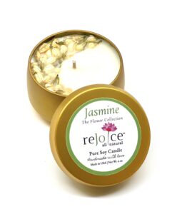 rejoice soy wax candle| jasmine scented soy candles for aromatherapy, stress relief & gifting| non-toxic, phthalate free| ideal for home, bedroom & bathroom decor| 100% natural & vegan| 7 oz