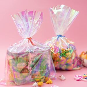 ctoiotc cellophane bags,cellophane treat bags, iridescent holographic candy bags, clear goodie bags with 5 colors pieces twist ties for birthday party favors, easter, weddings