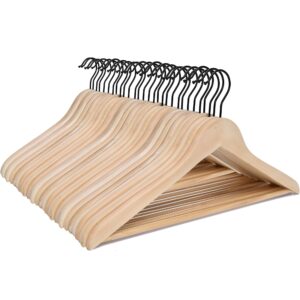 JS HANGER Wooden Coat Hangers, 30 Pack High Grade Wood Suit Hangers with Non Slip Pant Bar - Extra Smooth and Splinter Free, Unvarnished