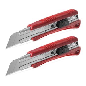 hautmec 2pcs 25mm extra heavy-duty sk4 utility knife, 3pcs blade snap-off retractable box cutter, auto-lock mechanism, blade storage design ht0080-2pc