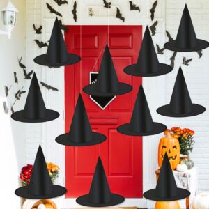 foimas 12pcs halloween costume witch hat,black witch hat with hanging rope for halloween costume party favor home decoration supply