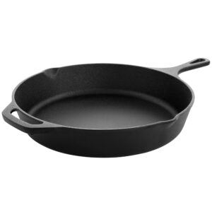 megachef 12 inch round preseasoned cast iron frying pan in black, mcci