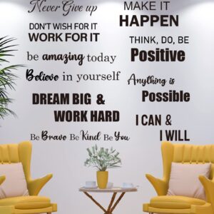 10 pcs inspirational wall stickers decals quotes, large motivational positive saying wall art decor for bedroom, living black