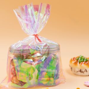 Ctoiotc Cellophane Bags,Cellophane Treat Bags, Iridescent Holographic Candy Bags, Clear Goodie Bags with 5 Colors Pieces Twist Ties for Birthday Party Favors, Easter, Weddings