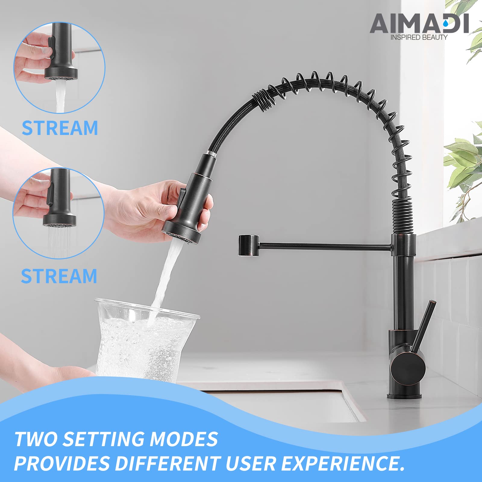 Oil Rubbed Bronze Kitchen Faucet - AIMADI Commercial Single Handle Single Hole Bronze Kitchen Faucet with Pull Down Sprayer grifo para fregaderos de cocina