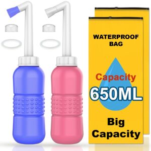 2pcs- 650ml big portable bidet peri bottle for postpartum essentials, feminine care perineal wash bottle| 22oz travel bidet with water seal cap waterproof storage bag