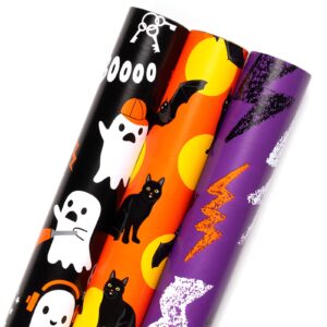 maypluss wrapping paper roll - mini roll - 17 inch x 120 inch per roll - 3 different halloween party gift wrap(42.3 sq.ft.ttl)