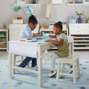 martha stewart crafting kids art table with paper roll - creamy white: kids craft desk and art organizer for kids | wooden toddler activity table | playroom arts and craft storage