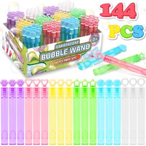 144 pack 6 color mini bubble wands bulk for kids party favors, pastel rainbow party supplies for birthday baby shower wedding, goody bag filler gift for children, summer outdoor toys for girls & boys