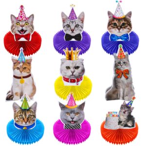 9 pcs cat themed honeycomb centerpieces cats party decorations cat happy birthday party supplies cat party cake for kids baby shower birthday supplies