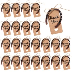 leinuosen 24 pcs lucky horseshoe wedding favors with thank you kraft tags and rope, western rustic horseshoe, metal horse gifts for vintage wedding birthday western party decorations