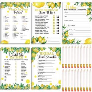 145 pieces lemon bridal shower game bridal shower favors wedding shower games set include wedding games cards and pencils for bride groom bachelorette party wedding shower party favor