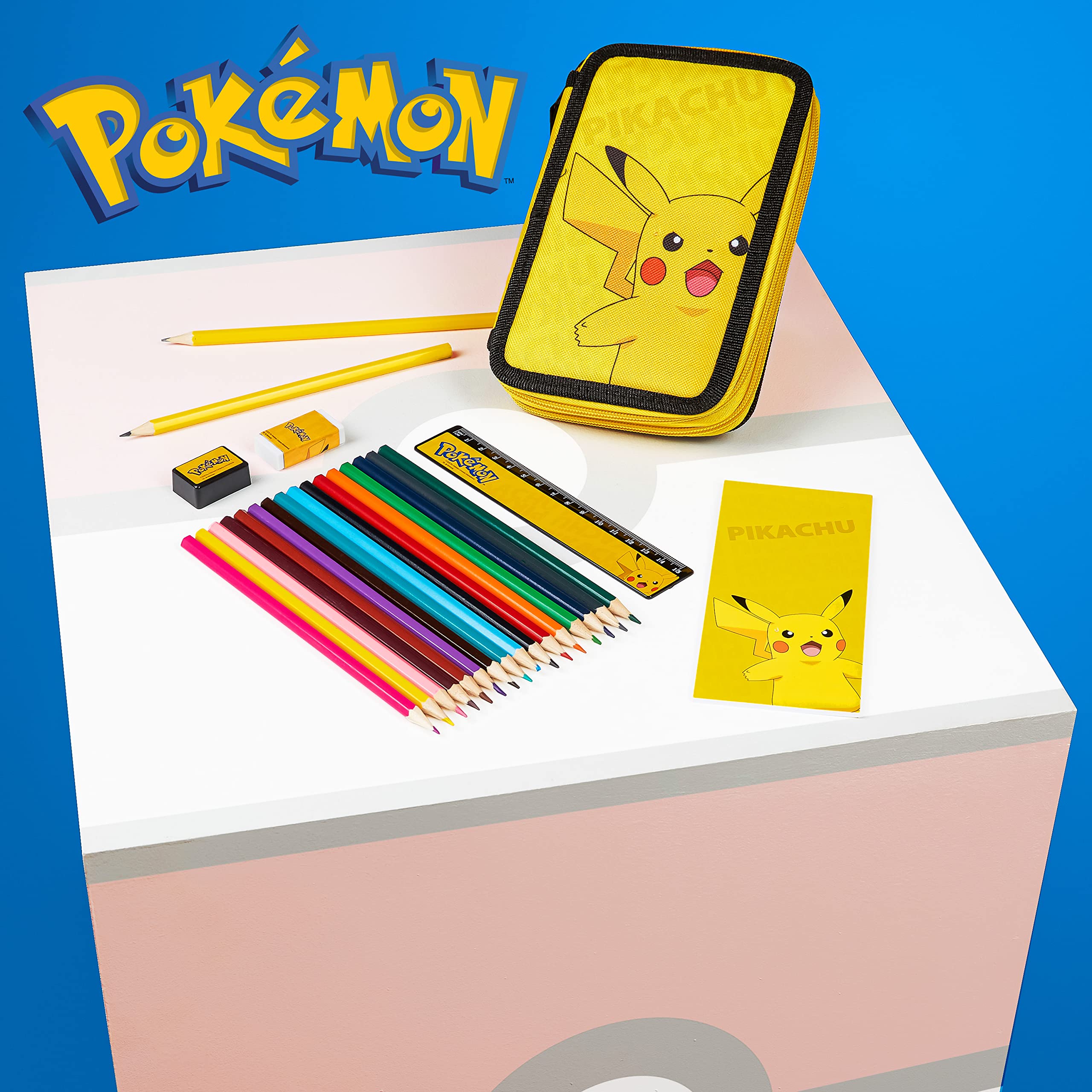 Pokemon Pencil Case for Boys, Pikachu Filled Pencil Case Stationery Set