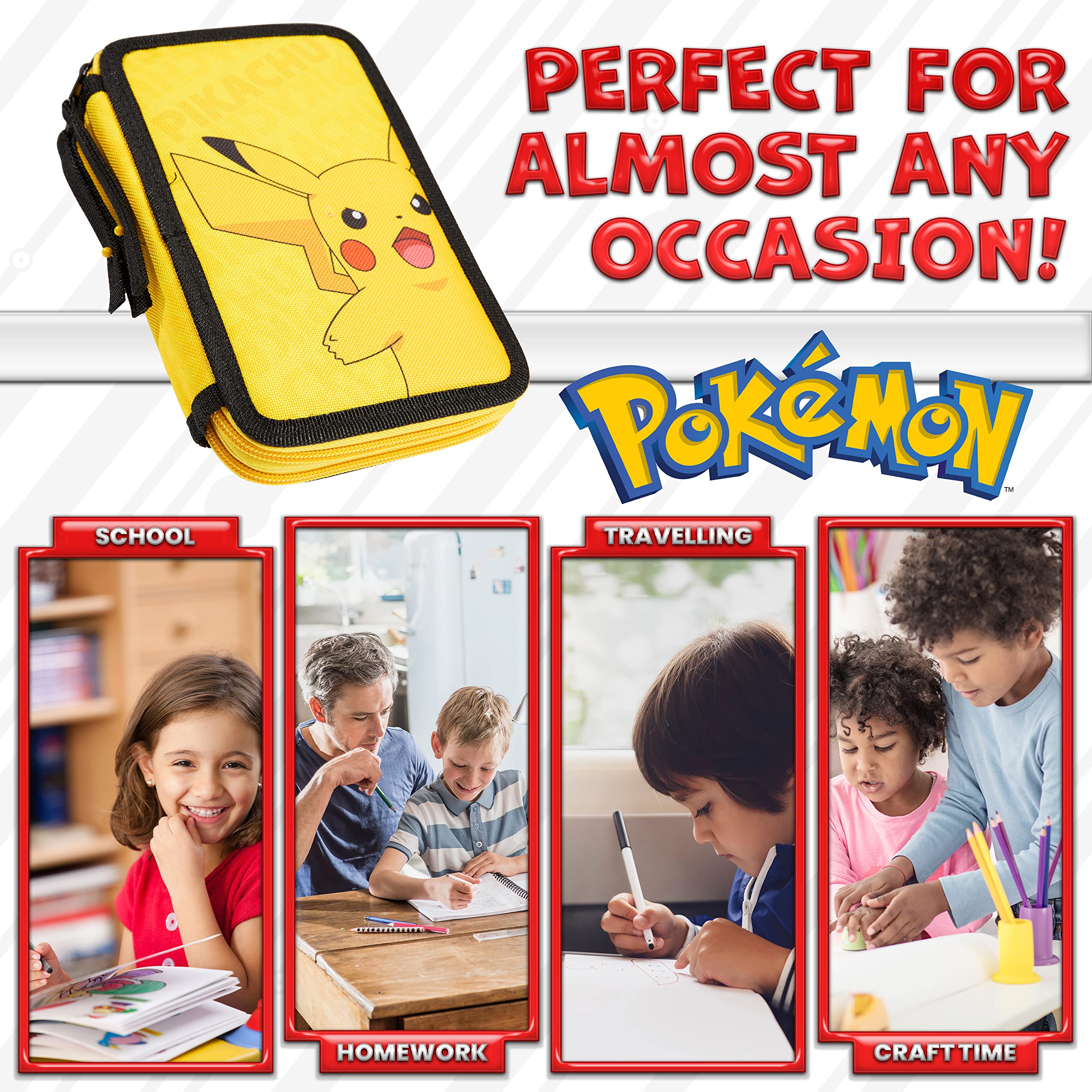 Pokemon Pencil Case for Boys, Pikachu Filled Pencil Case Stationery Set