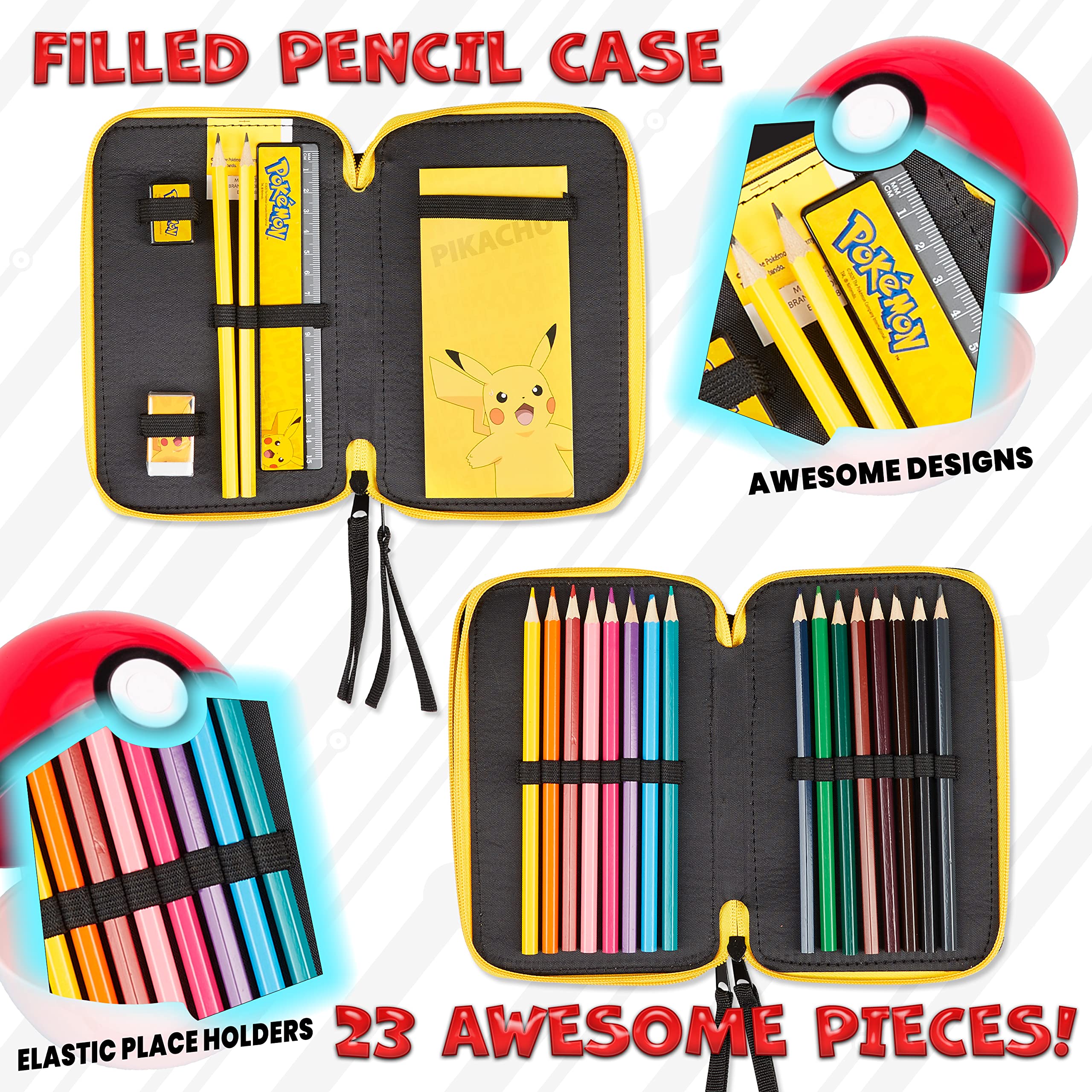 Pokemon Pencil Case for Boys, Pikachu Filled Pencil Case Stationery Set