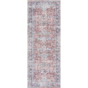 Bloom Rugs Caria Washable Non-Slip 12 ft Runner - Brick/Dark Blue Traditional Runner for Entryway, Hallway, Bathroom, and Kitchen - Exact Size: 2'6" x 12'