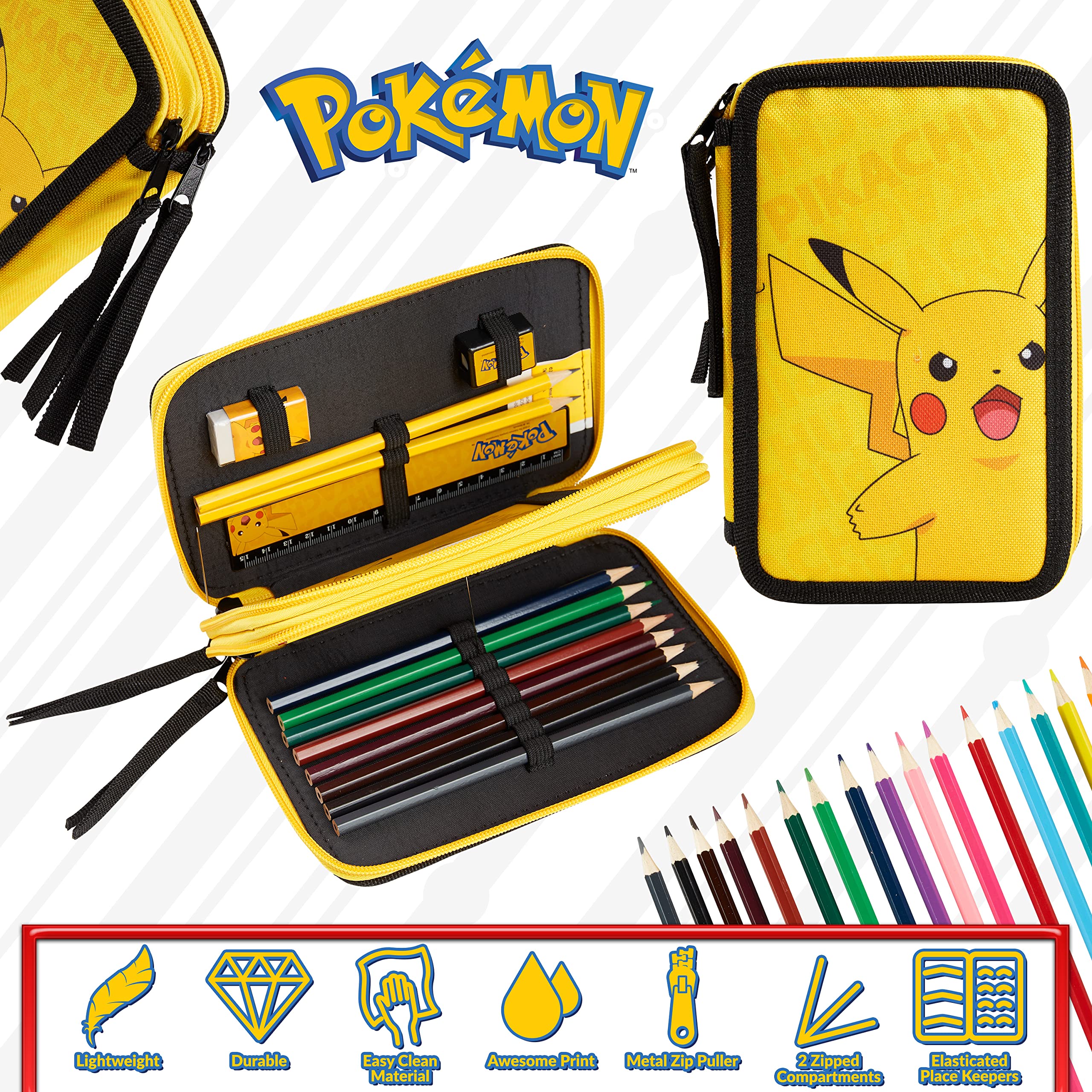 Pokemon Pencil Case for Boys, Pikachu Filled Pencil Case Stationery Set