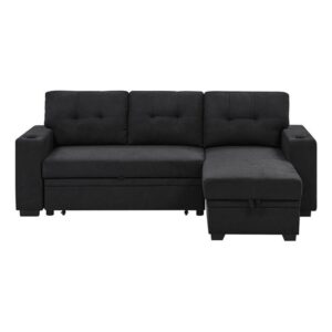 trent home upholstery polyester blend fabric convertible sectional sleeper sofa with cup holders in black