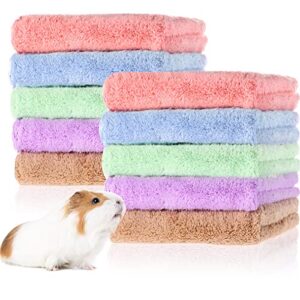 10 pieces guinea pigs blankets hamster fleece cage liners soft guinea pig accessories small animal pet blanket sleep bedding mats pet supplies for dog puppy cat (mixed colors, 11.8 x 11.8 inch)