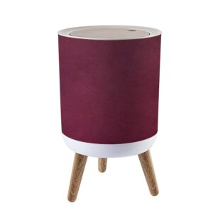 cakojv188 round trash can with press lid real leather color burgundy texture made from cow skin small garbage can trash bin dog-proof trash can wooden legs waste bin wastebasket 7l/1.8 gallon