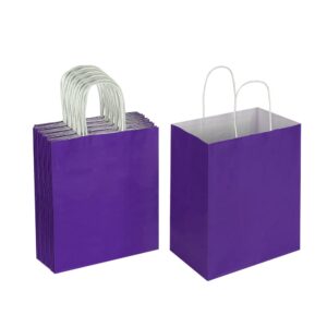 oikss 50 pack 8x4.75x10 inch medium paper bags with handles bulk, kraft bags birthday wedding party favors grocery retail shopping takeouts business goody craft gift bags sacks (purple 50pcs count)