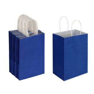 50 pack 5.25x3.25x8.25 inch small paper bags with handles bulk, oikss kraft bags birthday wedding party favors grocery retail shopping business goody craft gift bags cub sacks (royal blue 50pcs count)