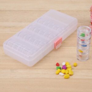 25 pcs small round container jars,pills jewelry bead storage with rectangle box,plastic transparent container jar,for earrings rings beads nail art glitter powder(7.48×3.74×1.37in)