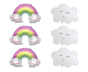 6 pack big size rainbow and white cloud balloons for birthday party baby shower bridal shower bachelorette party decoration