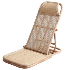 recliner rattan mat with wooden border sun loungers, patio lounge chairs, adjustable backrest, for outdoor garden patio beach