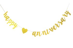 happy anniversary glitter banner, bridal shower, engagement, bachelorette,wedding announcement party photo props(gold)