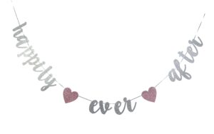 zxyxka happily ever after banner, engaged bunting banner-wedding anniversary, bridal shower party decoration supplies photo props(silver)