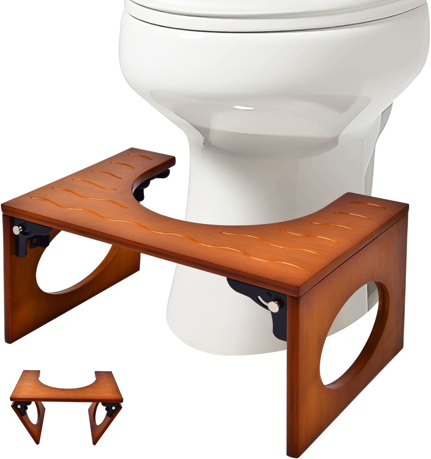 BQYPOWER Toilet Stool, Bamboo 8 Inch Toilet Potty Stool, Foldable Bathroom Poop Stool with Non-Slip Mat for Adults Children…