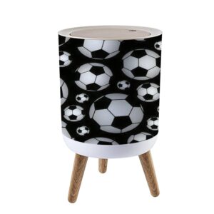 eingdvprwek trash can with lid cute seamless with soccer balls press cover small garbage bin round with wooden legs waste basket for bathroom kitchen bedroom 7l/1.8 gallon