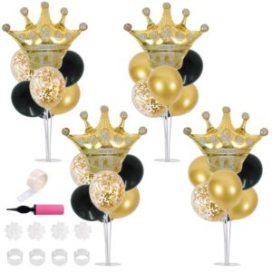 toniful table centerpiece balloons stand kit include black gold latex confetti balloons and foil crown balloon for birthday 2024 graduation anniversary halloween new year's eve party decoration