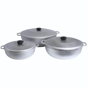 imusa usa traditional colombian natural caldero matching aluminum lid 3-piece (3.5/7.0/11.0 quart) dutch oven set, silver (gau-89224ds), large