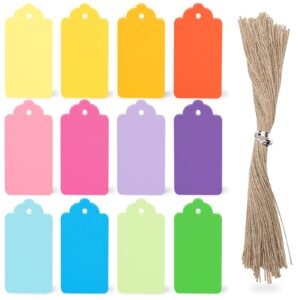 sallyfashion gift tags, 120 pcs kraft paper tags hang tags color assorted with hanging strings for diy crafts christmas wish