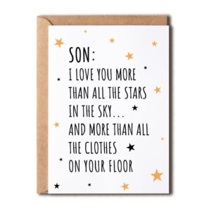 krysdesigns card for son - funny card for son - son birthday card - teenage son - recycled son card - joke card for son - son card - special son quote, 5 x 7 inches