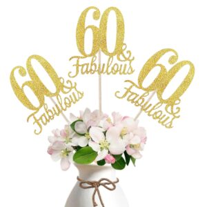 10-pack double sided rose gold fabulous and 60th birthday centerpieces for tables, number 60 centerpiece sticks, 60th birthday table decorations for women men (double sided giltter) (sided gold)