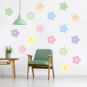 a1diee 16pcs danish pastel aesthetic cute flowers wall decal preppy hippie trendy wall art decor vinyl peel and stick kidcore aesthetic retro colorful boho wall stickers for girls college dorm bedroom