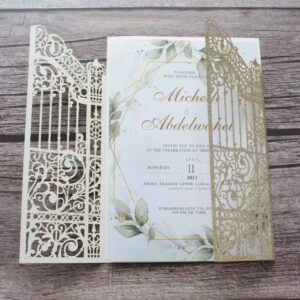 MillaSaw Glittery Gold Gate Laser Cut Invitation Card For Wedding Engagement Bridal Shower Quinceanera 25Pcs (4.9"x7.1", Gold)