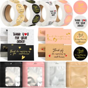 leelosp 2280 pcs christmas thank you cards and stickers small business packaging supplies bracelet jewelry gloss thank you for supporting my small business stuff essentials(black, white, gold, pink)