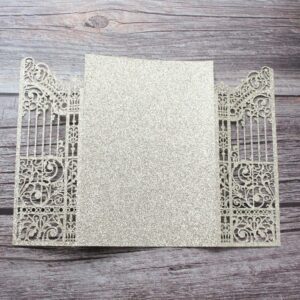 MillaSaw Glittery Gold Gate Laser Cut Invitation Card For Wedding Engagement Bridal Shower Quinceanera 25Pcs (4.9"x7.1", Gold)