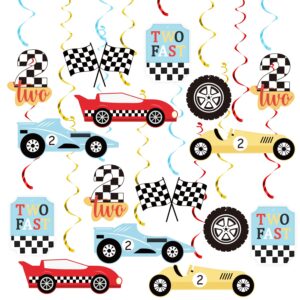 k kumeed race car two fast party hanging swirls checkered flags racing birthday party foil ceiling decorations for kids boys men racing theme 2nd birthday party