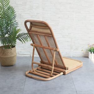 Recliner Rattan Mat with Wooden Border Sun Loungers, Patio Lounge Chairs, Adjustable Backrest, for Outdoor Garden Patio Beach