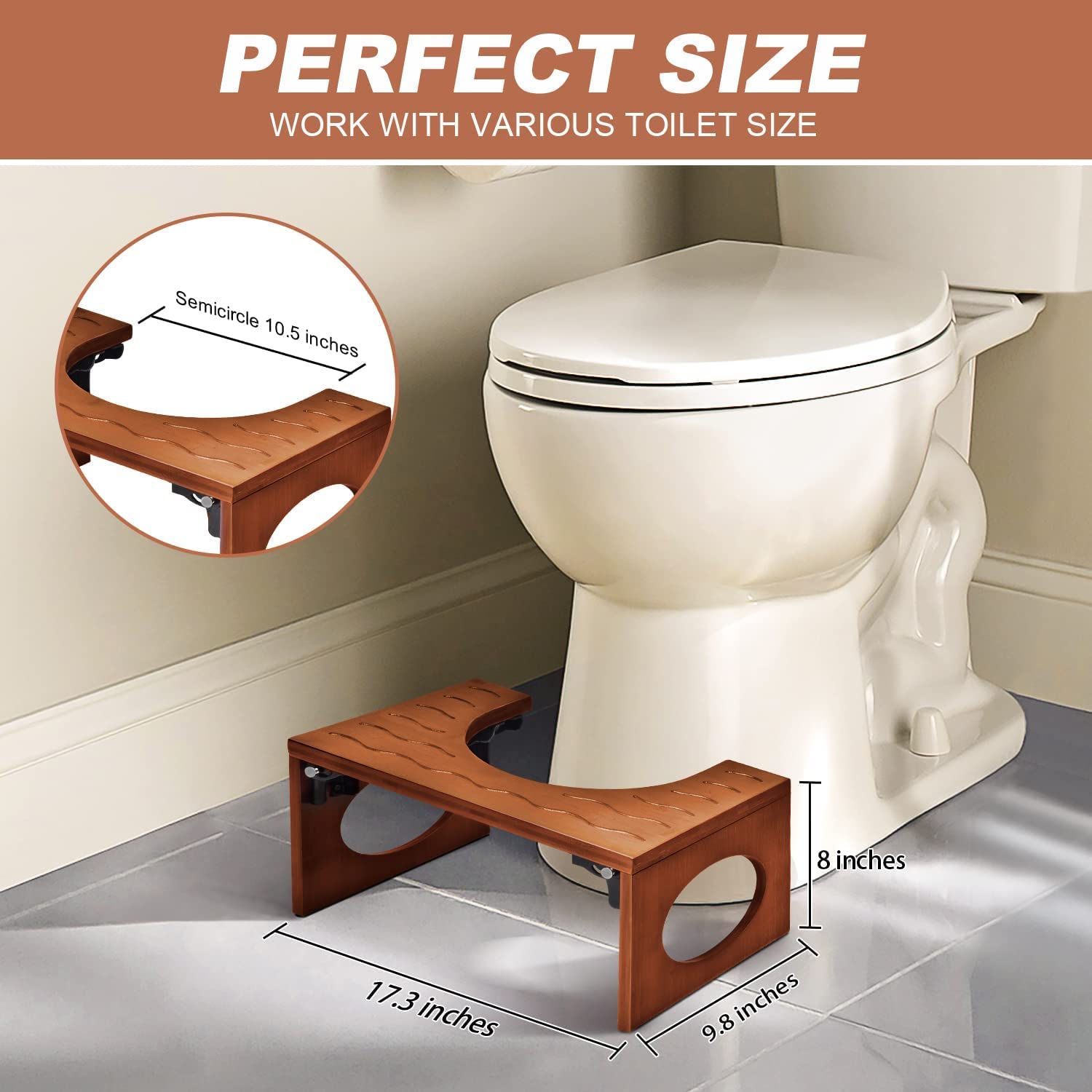 BQYPOWER Toilet Stool, Bamboo 8 Inch Toilet Potty Stool, Foldable Bathroom Poop Stool with Non-Slip Mat for Adults Children…