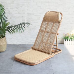 Recliner Rattan Mat with Wooden Border Sun Loungers, Patio Lounge Chairs, Adjustable Backrest, for Outdoor Garden Patio Beach