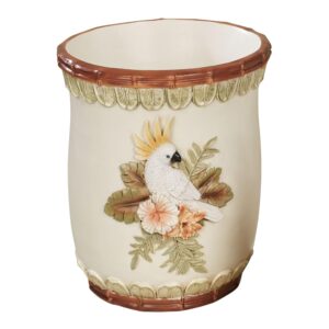 Garden Tropics Wastebasket | Cockatoo and Toucan Bird Designs | Tropical Style Trash Can for Bathroom | Dimensional Accessory